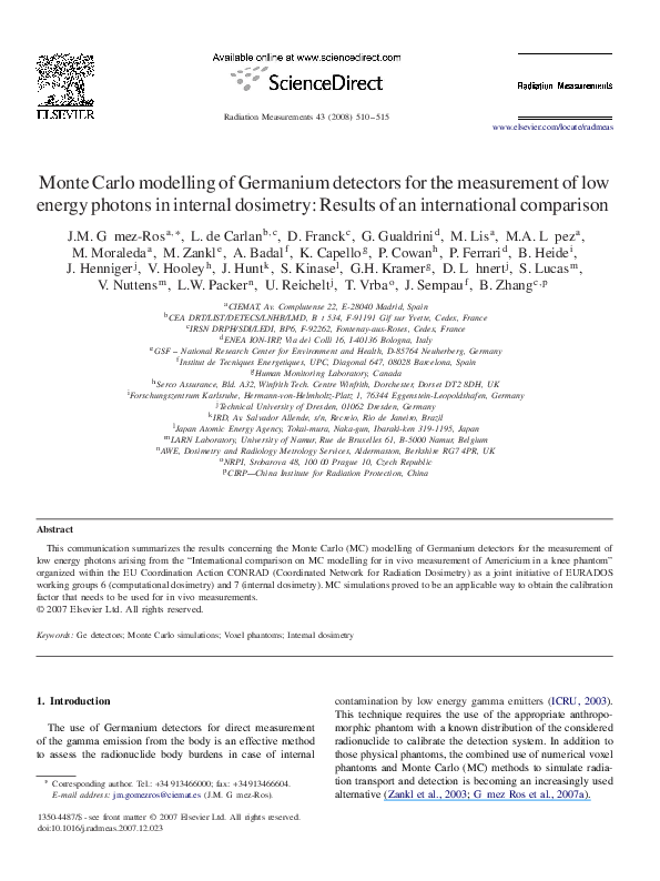 (PDF) Monte Carlo modelling of Germanium detectors for the measurement of low energy photons in ...
