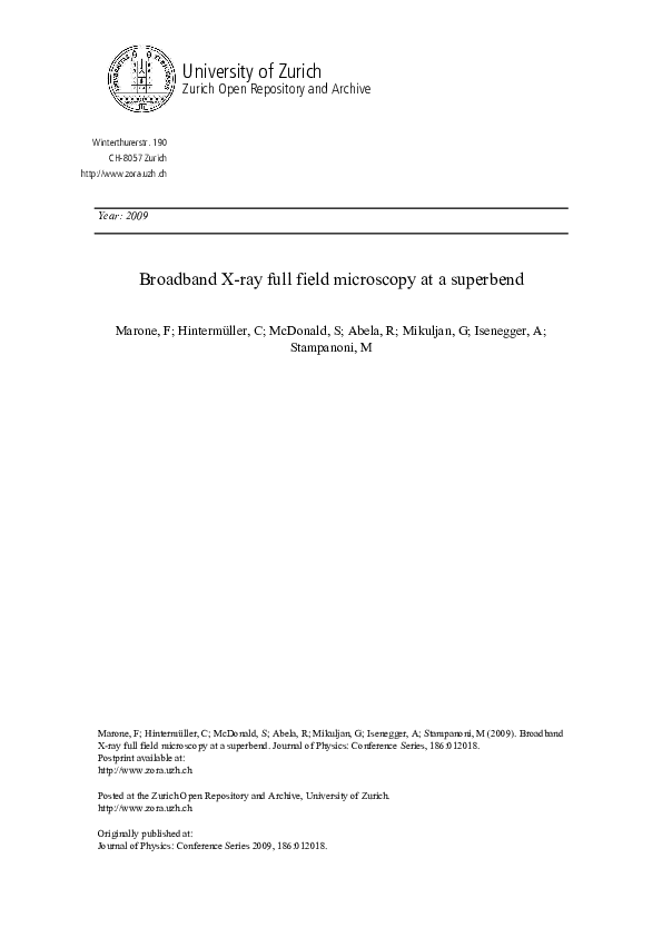 (PDF) Broadband X-ray full field microscopy at a superbend