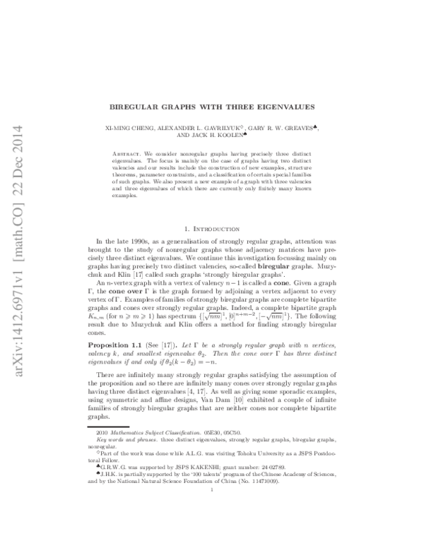 (PDF) Biregular graphs with three eigenvalues