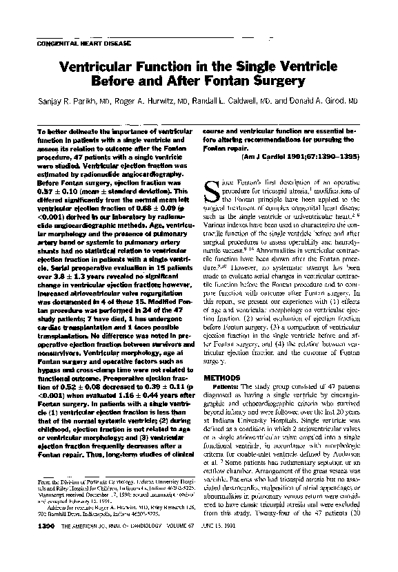 (PDF) Ventricular function in the single ventricle before and after ...