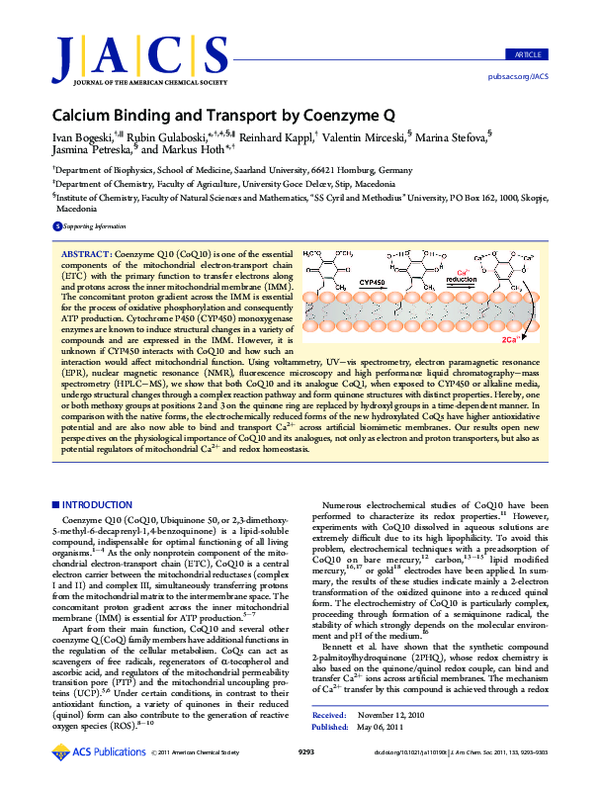 (PDF) Calcium Binding and Transport by Coenzyme Q