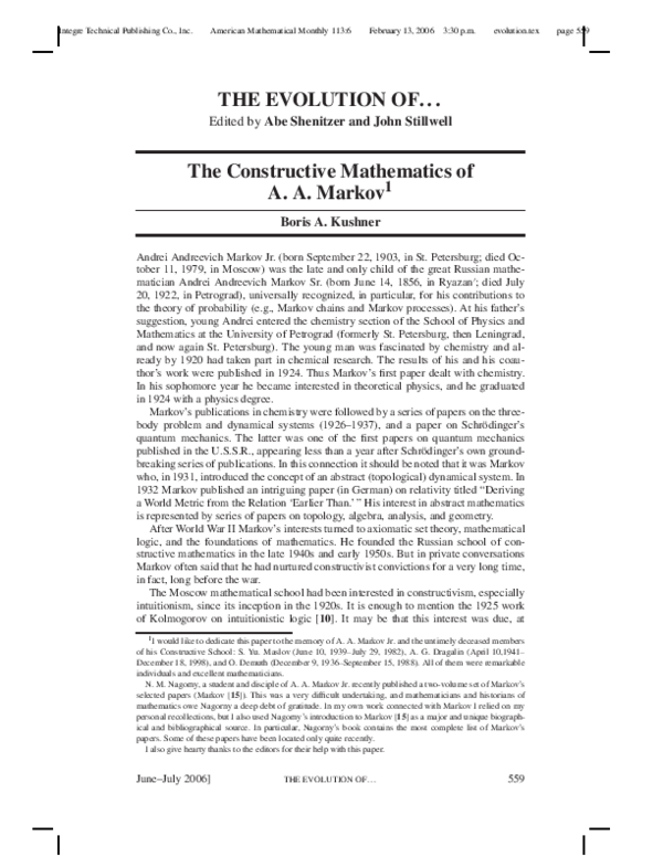 (PDF) THE EVOLUTION OF. . . The Constructive Mathematics of A