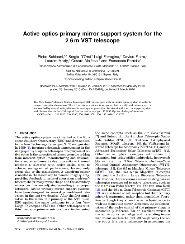 (PDF) Active optics primary mirror support system for the 26m VST telescope