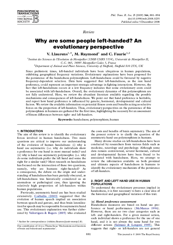 (PDF) Why are some people left-handed? An evolutionary perspective