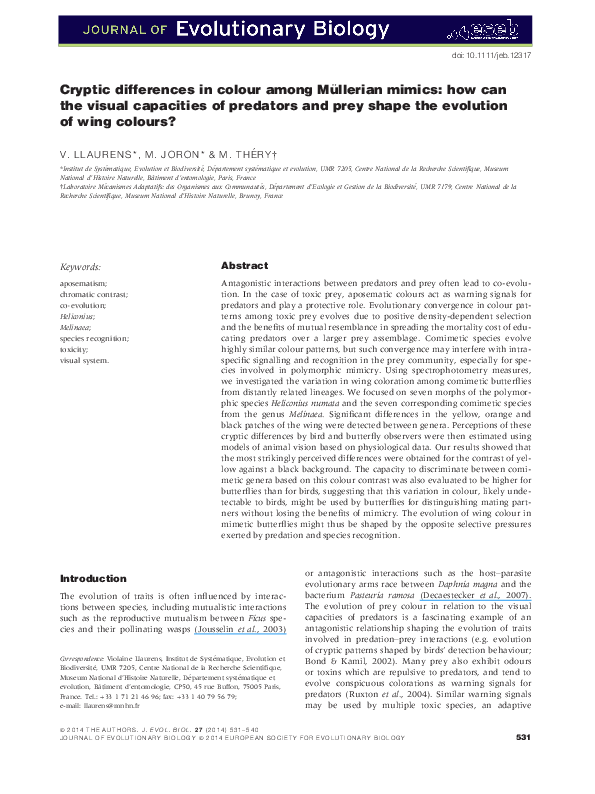 (PDF) Cryptic differences in colour among Müllerian mimics: how can the ...