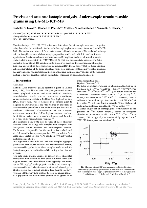 (PDF) Precise and accurate isotopic analysis of microscopic uranium-oxide grains using LA-MC-ICP-MS