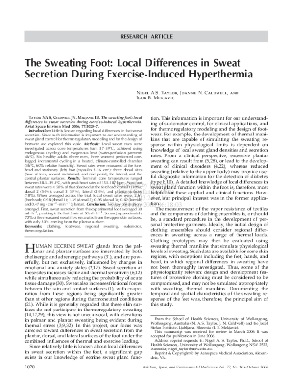 (PDF) The sweating foot: local differences in sweat secretion during ...