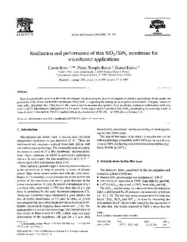 (PDF) Realization and performance of thin SiO2/SiNx membrane for ...