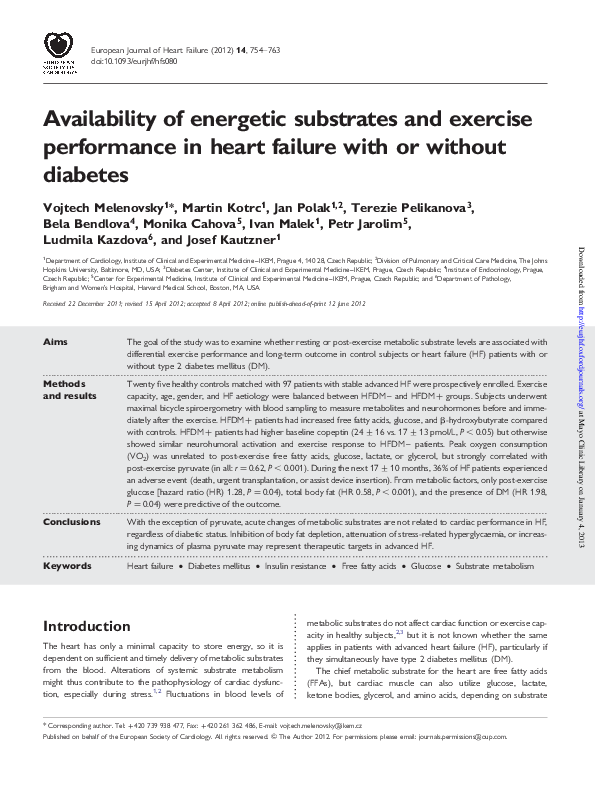 (PDF) Metabolic Substrates and Exercise in Heart Failure