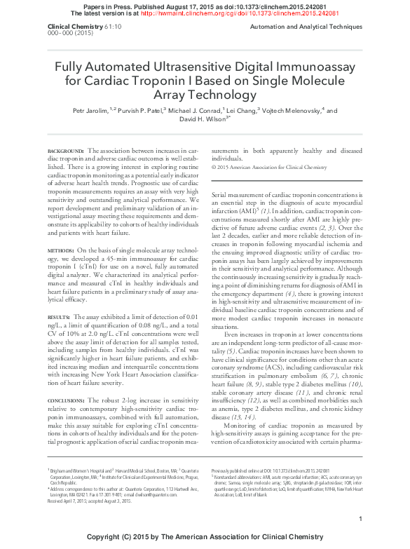 (PDF) Fully Automated Ultrasensitive Digital Immunoassay for Cardiac ...