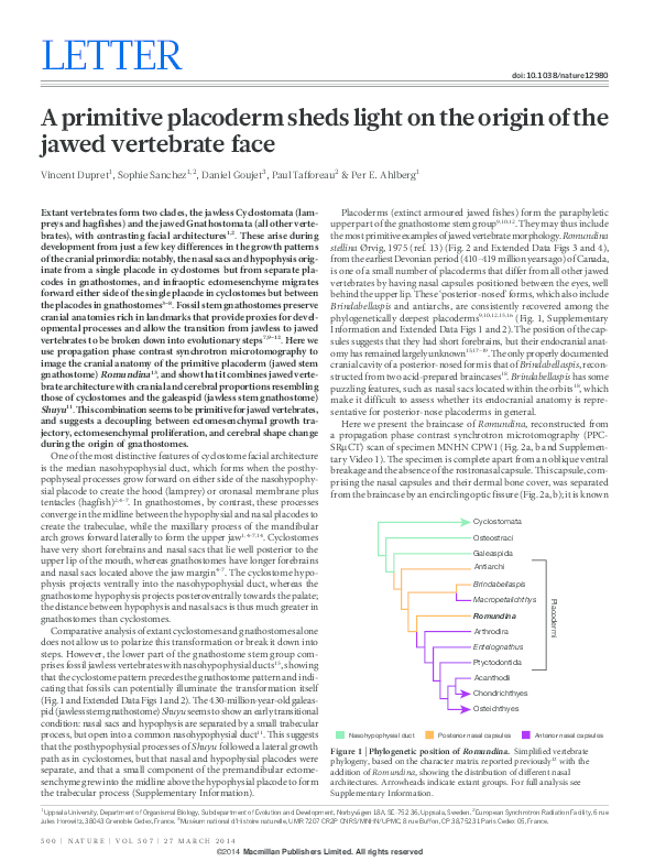 (PDF) A primitive placoderm sheds light on the origin of the jawed ...