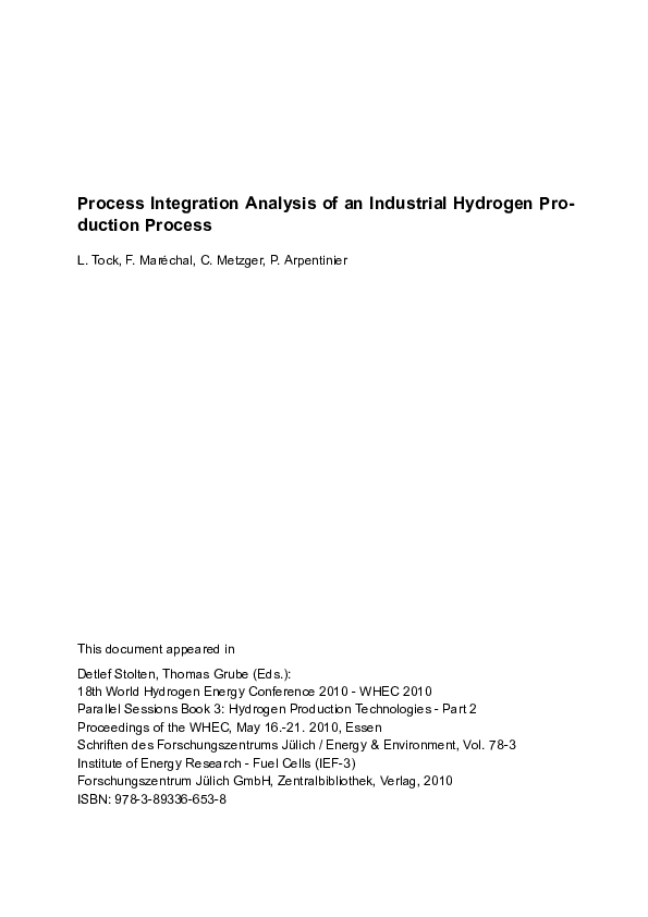 (PDF) Process Integration Analysis of an Industrial Hydrogen Production ...