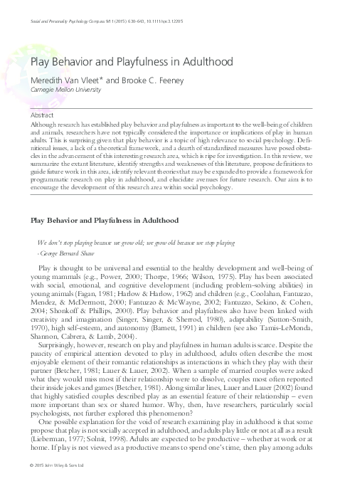(PDF) Play Behavior and Playfulness in Adulthood