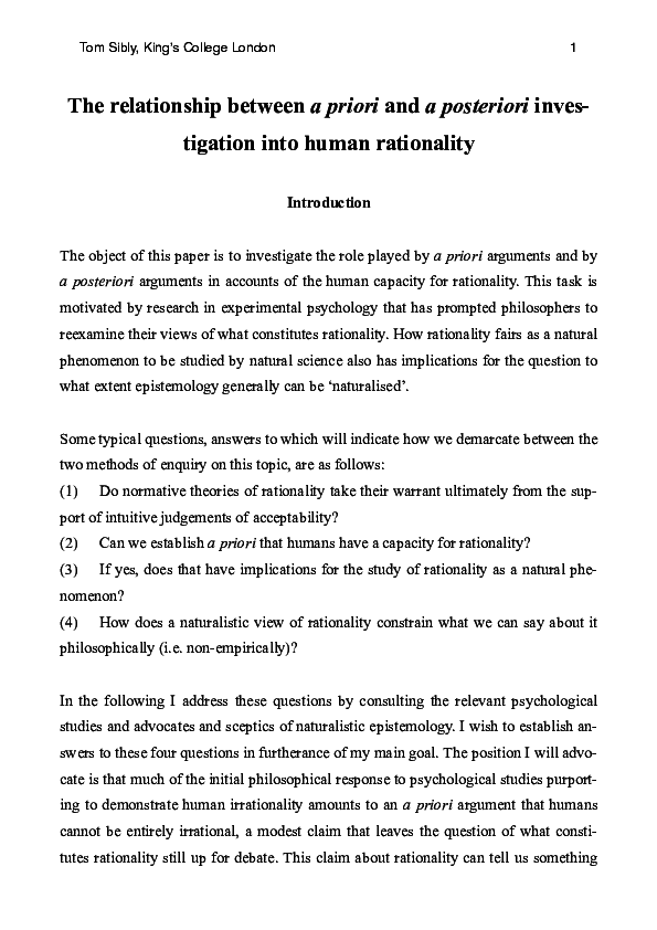 (PDF) The relationship between a priori and a posteriori investigation ...