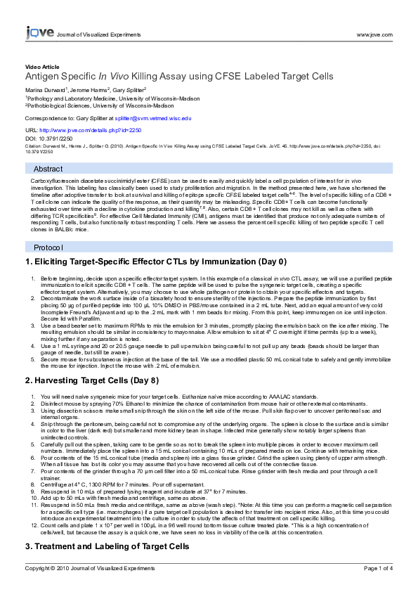 (PDF) Antigen specific killing assay using CFSE labeled target cells