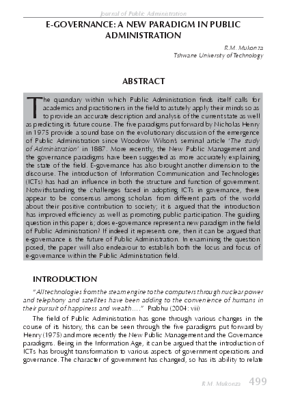 (PDF) E-GOVERNANCE: A NEW PARADIGM IN PUBLIC ADMINISTRATION