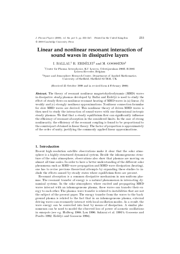 (PDF) Linear and nonlinear resonant interaction of sound waves in ...