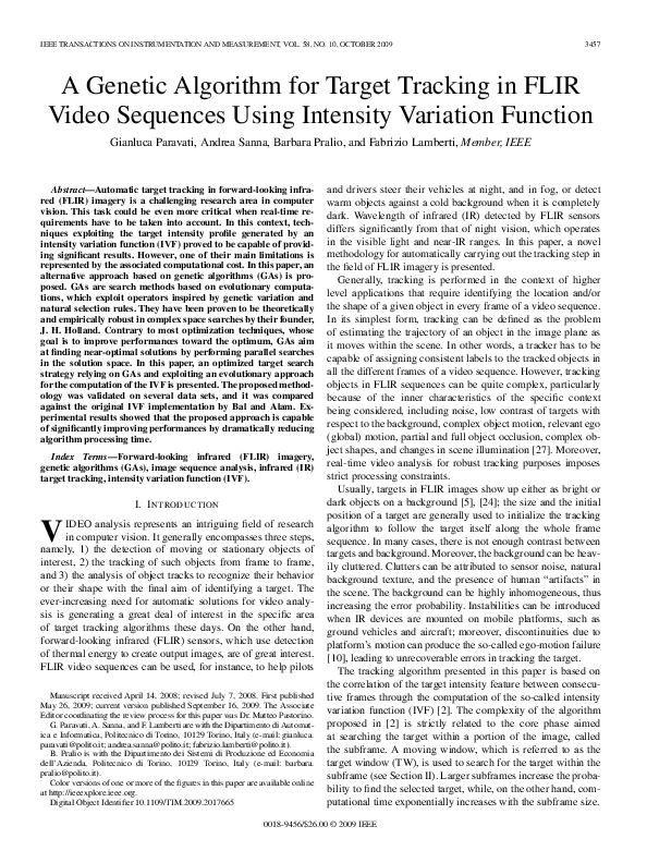 Pdf A Genetic Algorithm For Target Tracking In Flir Video Sequences Using Intensity Variation
