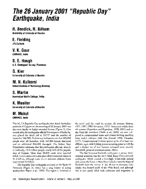(PDF) The 26 January 2001 "Republic Day" Earthquake, India