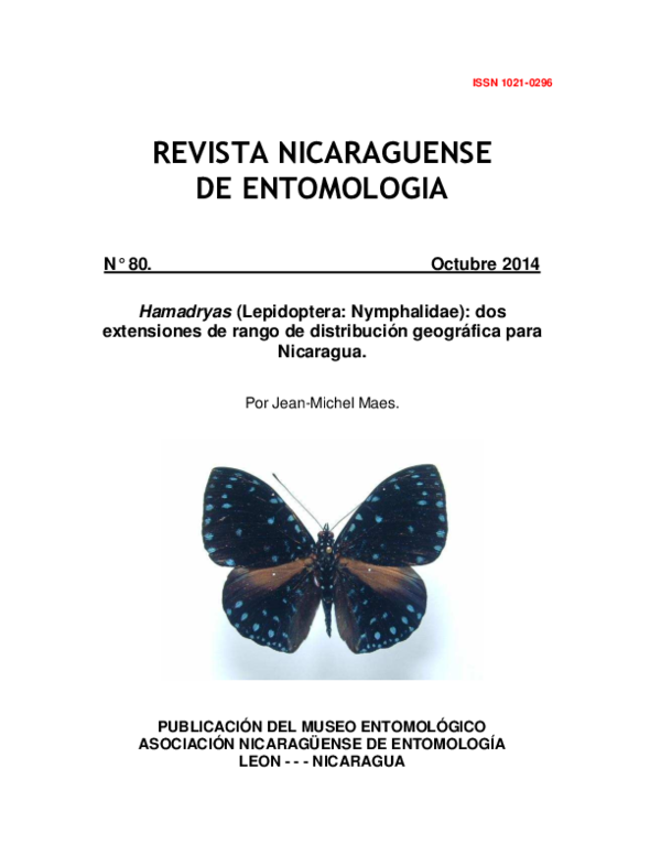 (PDF) Hamadryas (Lepidoptera: Nymphalidae): dos extensiones de rango de distribucion geografica ...