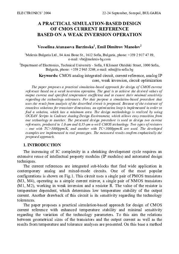(PDF) A PRACTICAL SIMULATION-BASED DESIGN OF CMOS CURRENT REFERENCE BASED ON A WEAK INVERSION ...