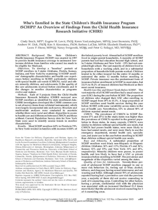 (PDF) Who's enrolled in the State Children's Health Insurance Program ...