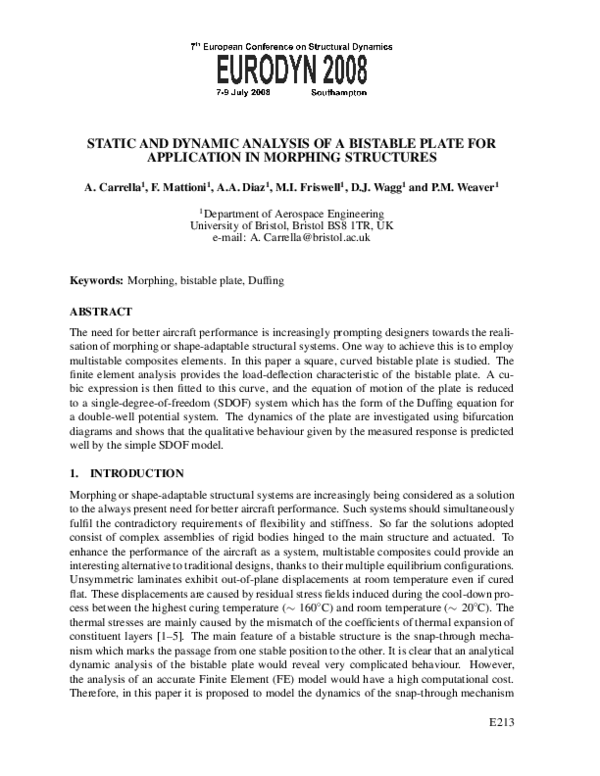 (PDF) Static and dynamic analysis of a bistable plate for application ...