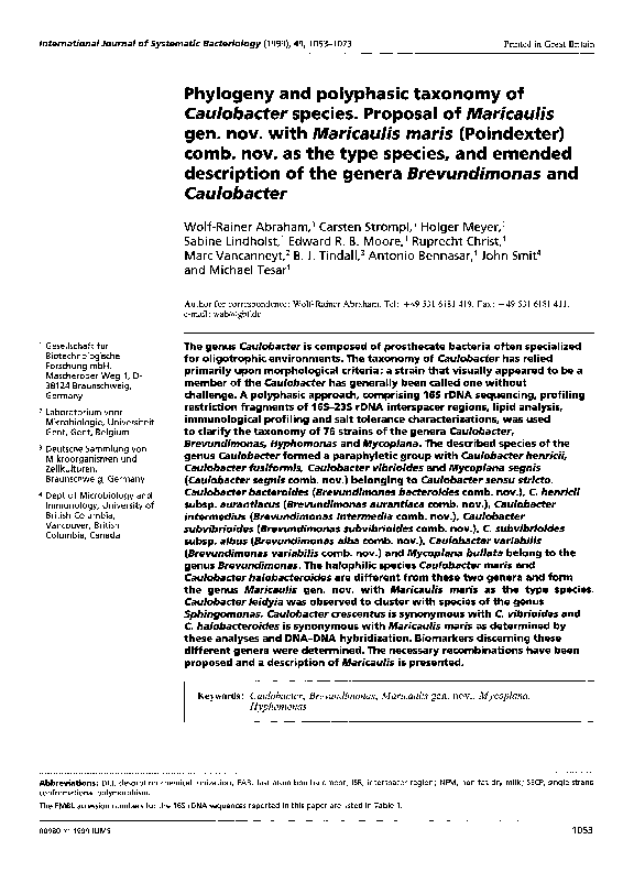 (PDF) Phylogeny and polyphasic taxonomy of Caulobacter species ...