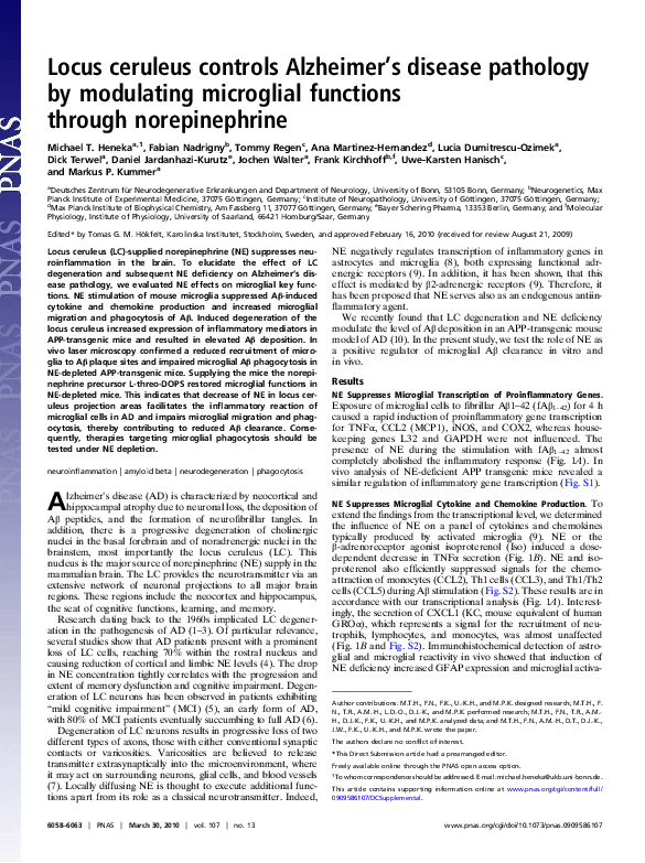 (PDF) Locus ceruleus controls Alzheimer's disease pathology by ...