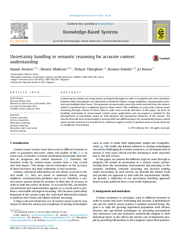 (PDF) Uncertainty handling in semantic reasoning for accurate context understanding
