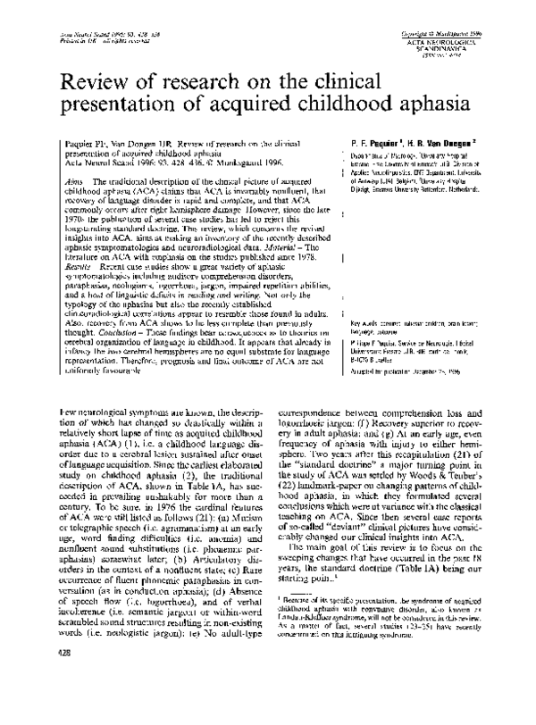 (PDF) Review of research on the clinical presentation of acquired ...