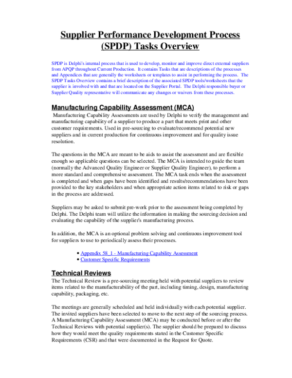 (PDF) Supplier Performance Development Process (SPDP) Tasks Overview
