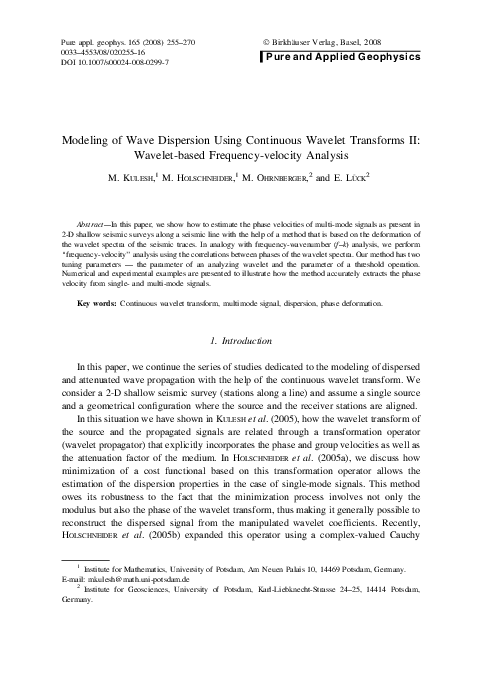 (PDF) Modeling of Wave Dispersion Using Continuous Wavelet Transforms