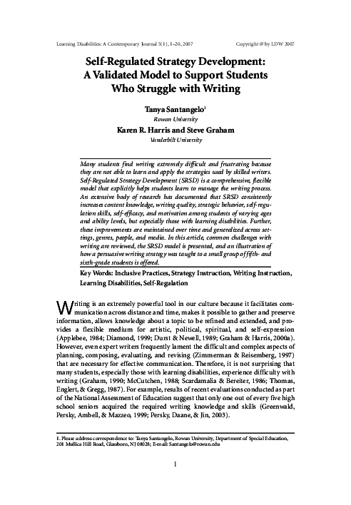 (PDF) Self-Regulated Strategy Development: A Validated Model to Support Students Who Struggle ...
