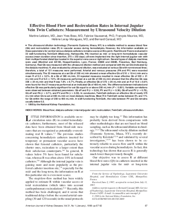 (PDF) Effective blood flow and recirculation rates in internal jugular ...