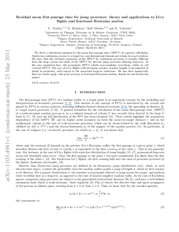 (PDF) Residual mean first-passage time for jump processes: theory and ...