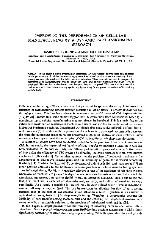 (PDF) Improving the performance of cellular manufacturing by a dynamic part assignment approach