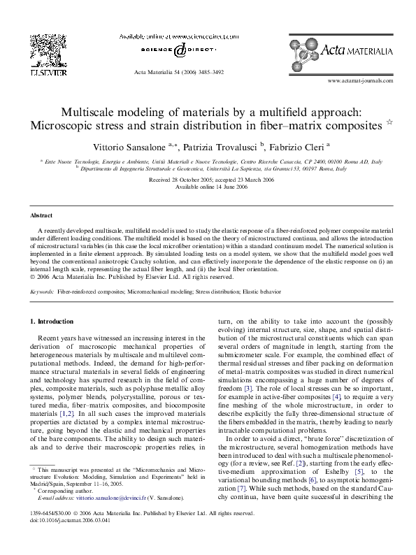 (PDF) Multiscale modeling of materials by a multifield approach: Microscopic stress and strain ...