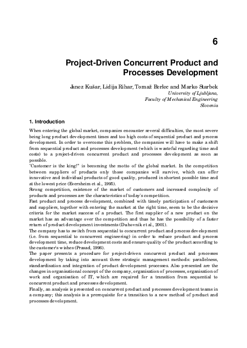 Pdf Project Driven Concurrent Product And Processes Development