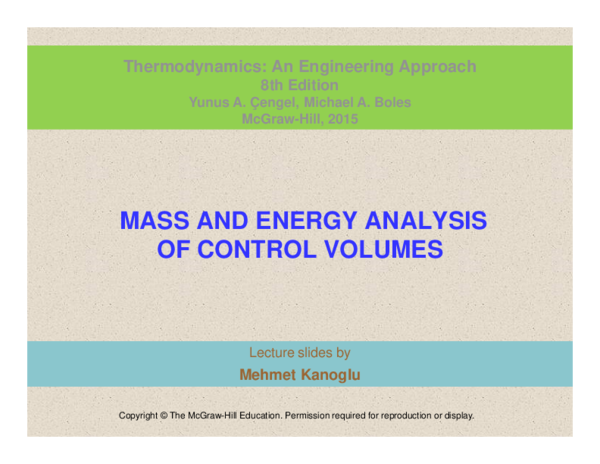 (PDF) MASS AND ENERGY ANALYSIS OF CONTROL VOLUMES Lecture slides by ...