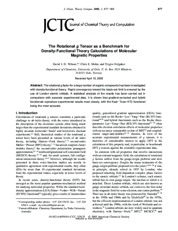 (PDF) The rotational g tensor as a benchmark for ab initio molecular property calculations