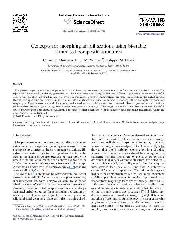 (PDF) Concepts for morphing airfoil sections using bi-stable laminated composite structures