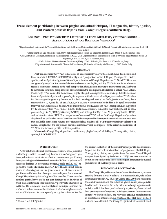 (PDF) Trace element partitioning between plagioclase and melt: investigation of dopant influence ...