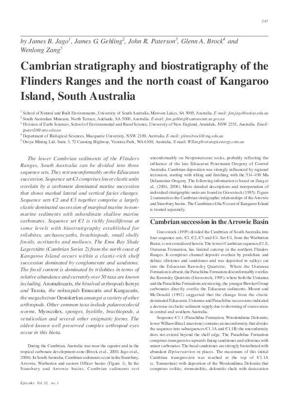 (PDF) Cambrian stratigraphy and biostratigraphy of the Flinders Ranges ...