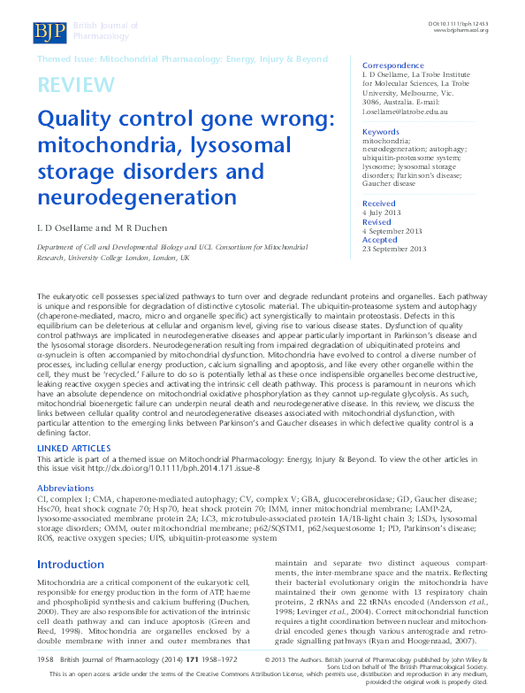 (PDF) Quality control gone wrong: mitochondria, lysosomal storage ...