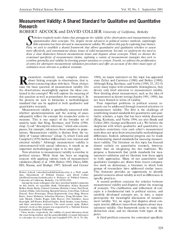 (PDF) Measurement Validity: A Shared Standard for Qualitative and ...