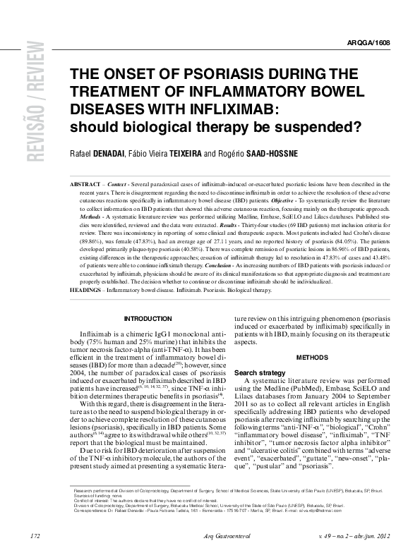 (PDF) Paradoxical skin reaction with infliximab treatment | Ricardo Barbosa Lima - Academia.edu