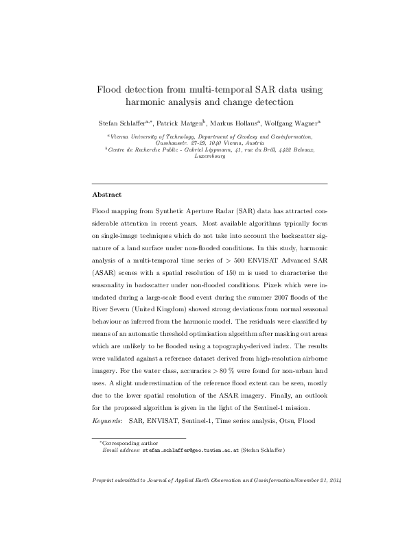 (PDF) Flood detection from multi-temporal SAR data using harmonic analysis and change detection