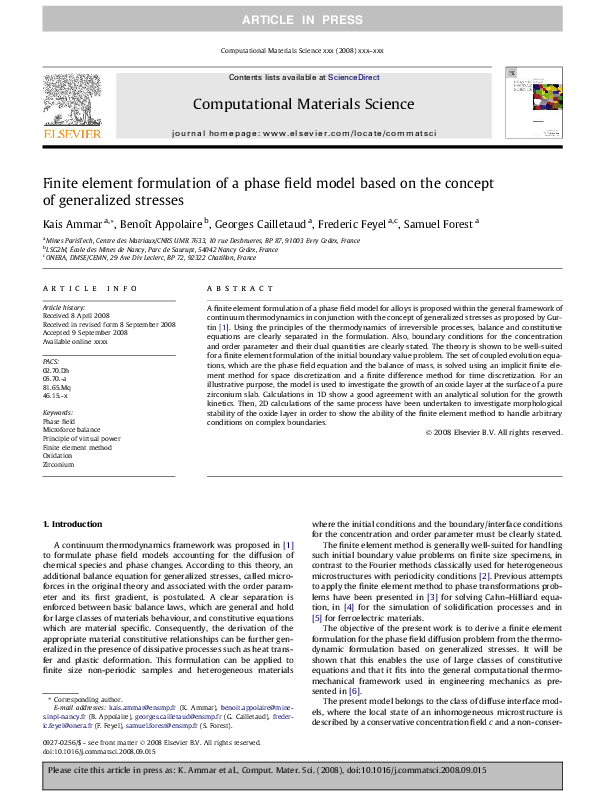 (PDF) Finite element formulation of a phase field model based on the ...