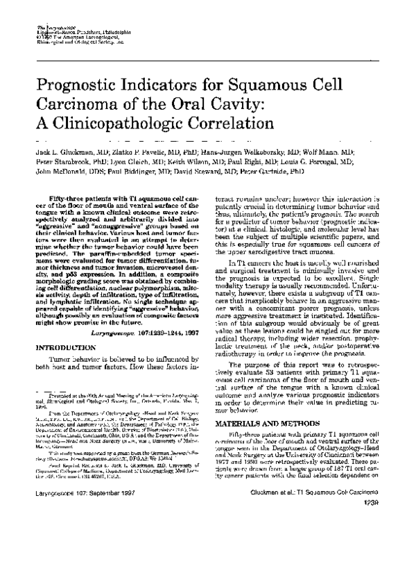 (PDF) Prognostic Indicators for Squamous Cell Carcinoma of the Oral ...